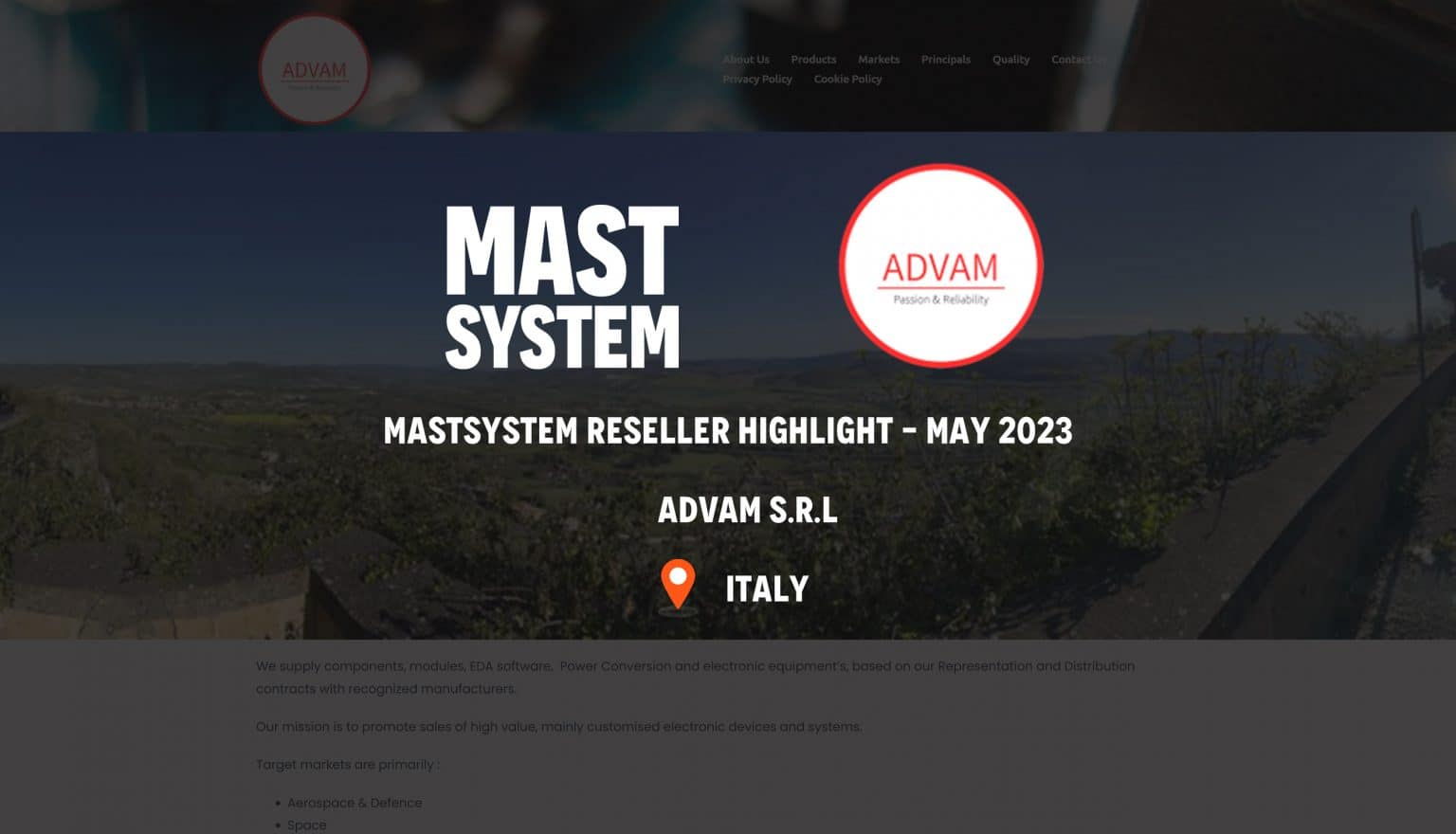 Mastsystem reseller highlight - ADVAM Srl - Italy